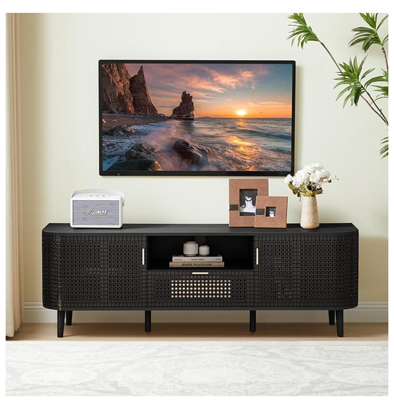 TV Stand for TVs Up to 65 Inch, Boho Wood Television Stands Media ...
