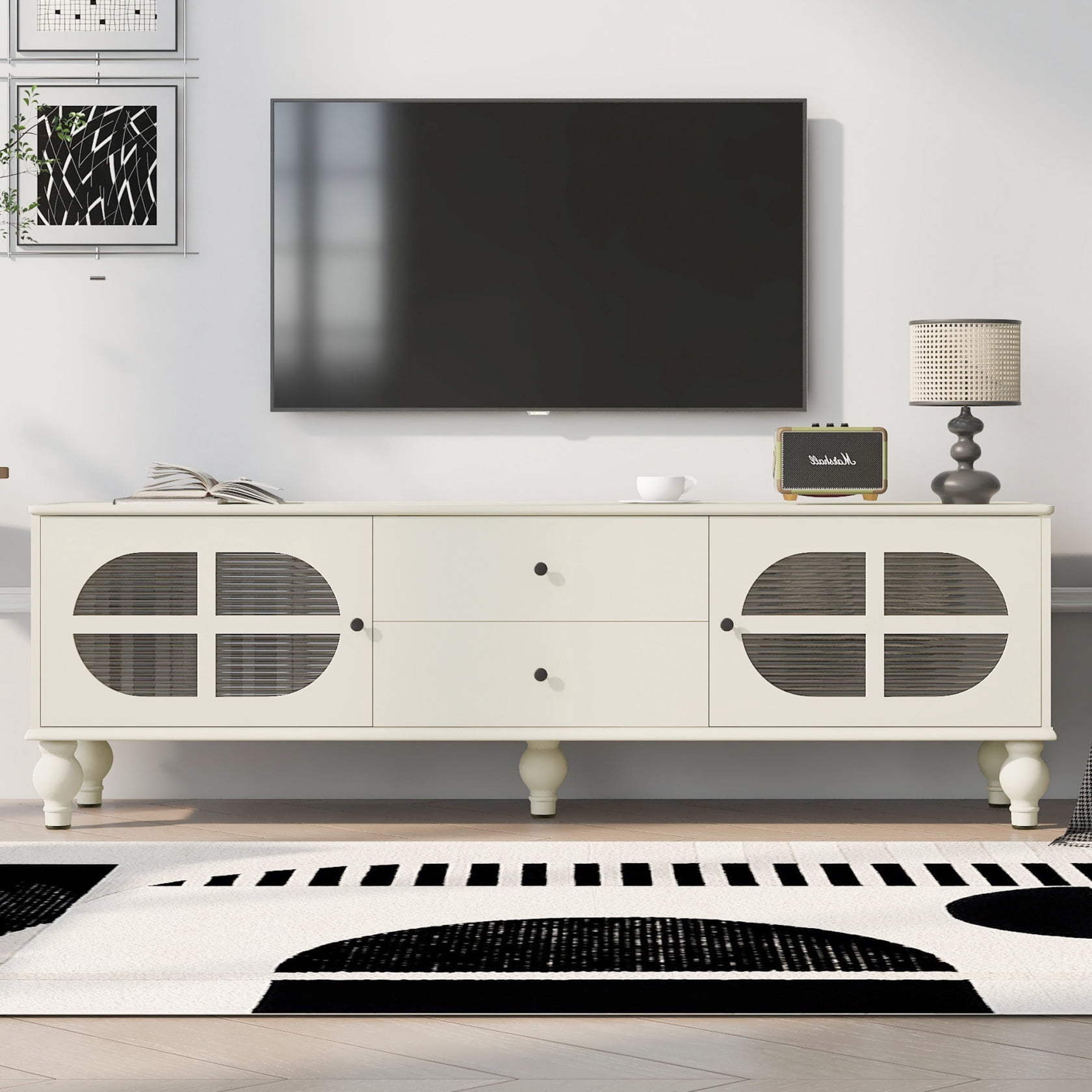 TV Stand for TVs up to 75 Inches, Entertainment Center with 2 Drawers ...