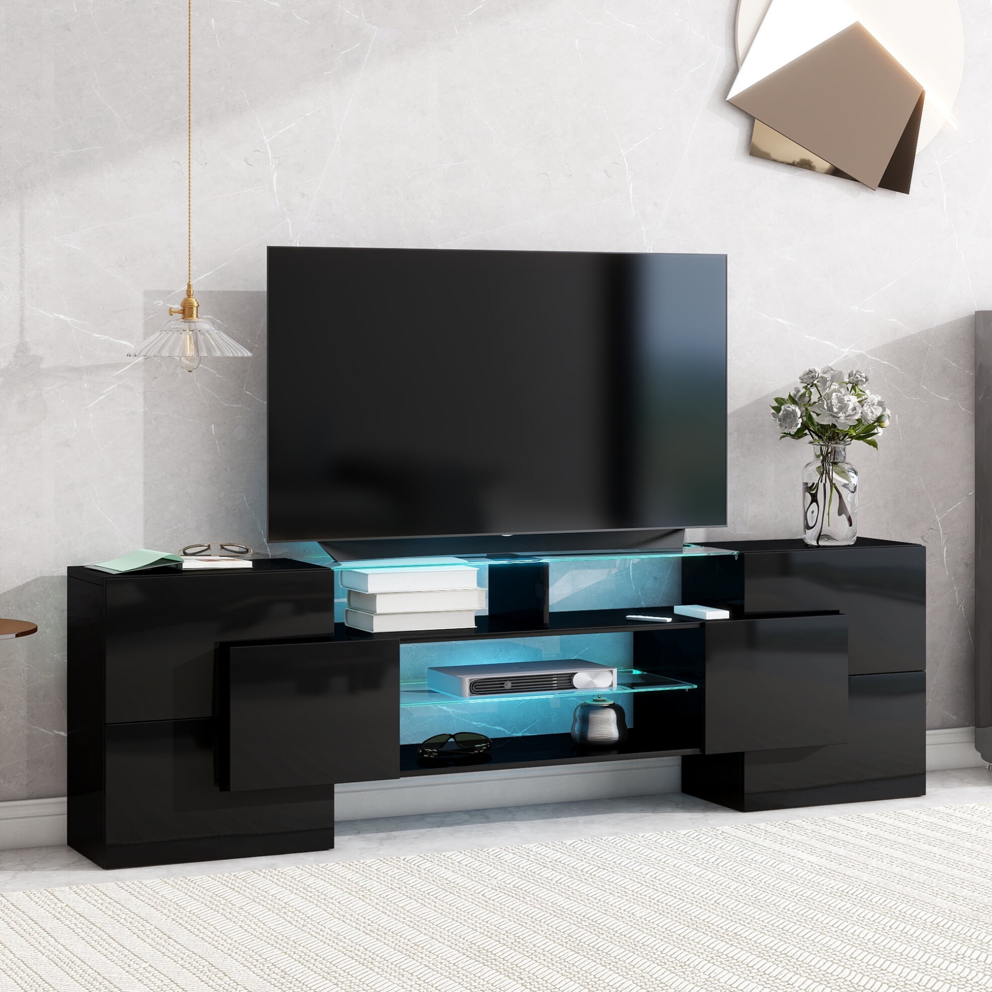 TV Stand for TVs up to 80", High Gloss Media Entertainment Center with ...