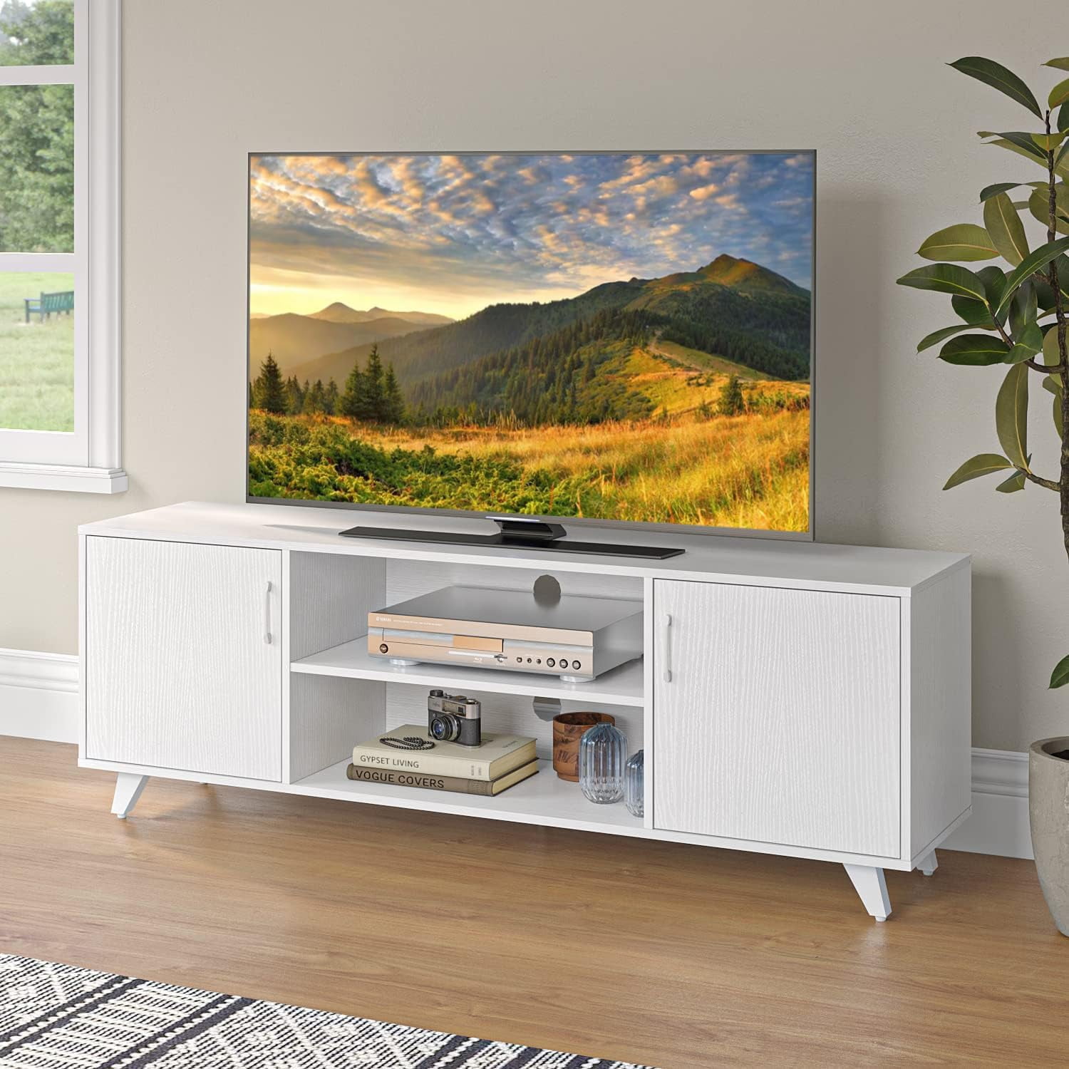 TV Stand Television Stands TV Console Unit with Shelf and 2 Doors ...