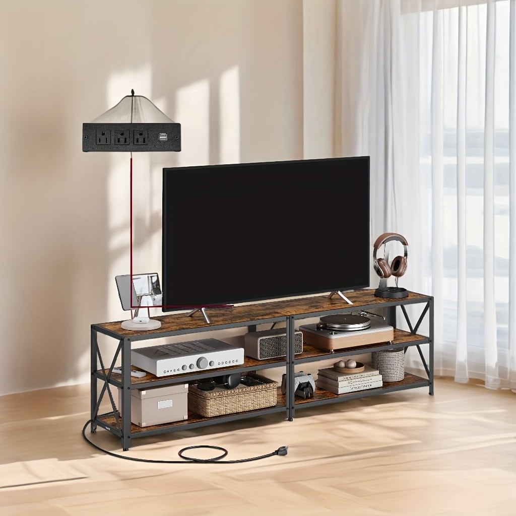 TV Stand With Led Open Shelf TV Cabinet With Lights And Strip Inserts ...