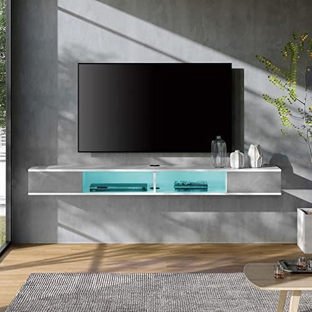 TV Stand with Yellow Lights 70" Floating Entertainment Center Up to 80 ...