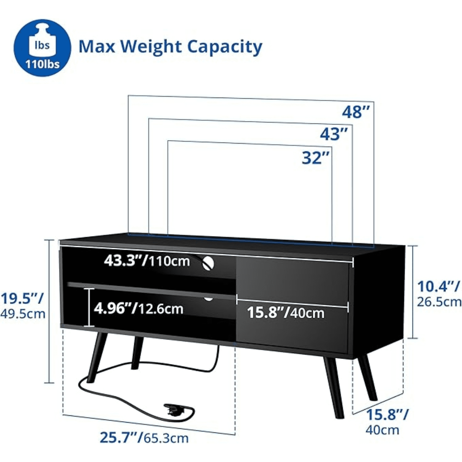 TV Stand for 48 Inch TV, Mid Century Modern Entertainment Center with ...