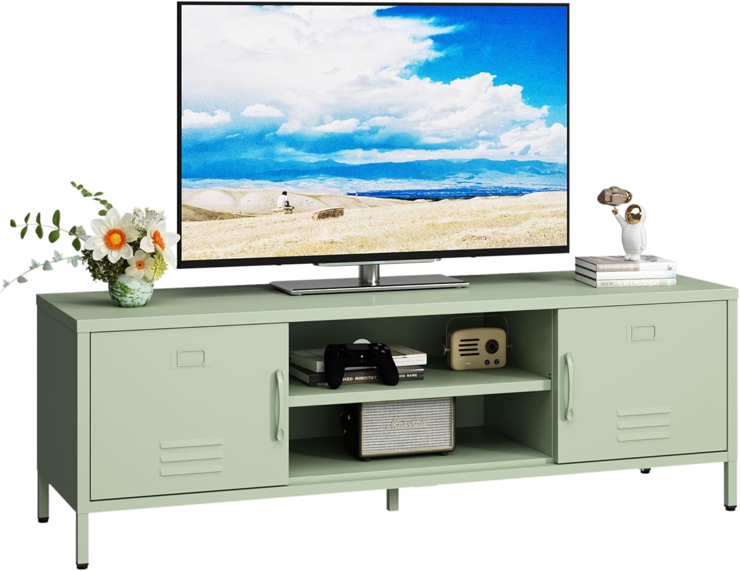 TV Stand for 55 60 inch TV, Industrial Metal TV Cabinet Media Console ...