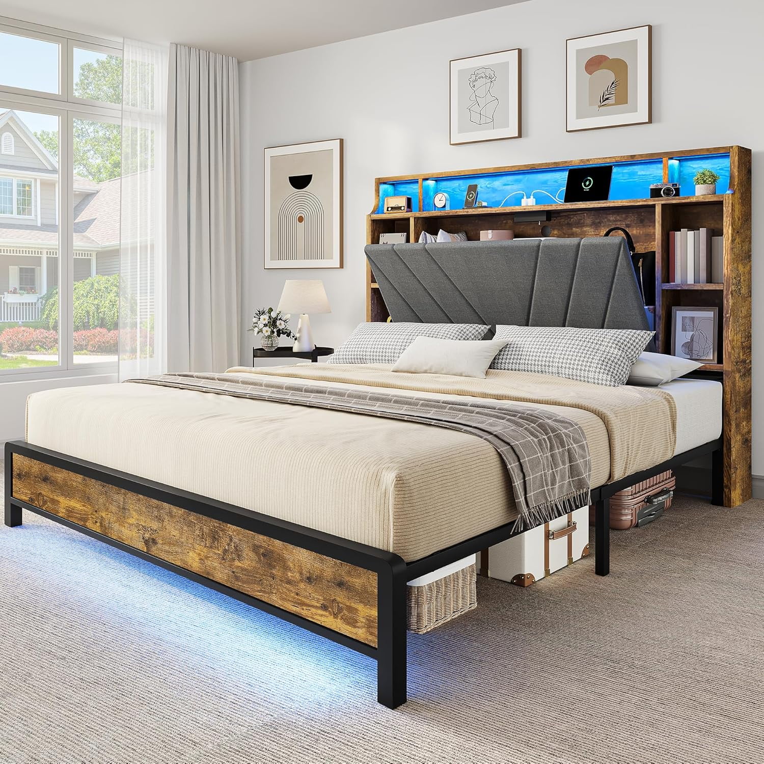 TV Stand for 55 - 75 inch TVs, Metal&MDF TV Stand with 3 - Tier Storage ...