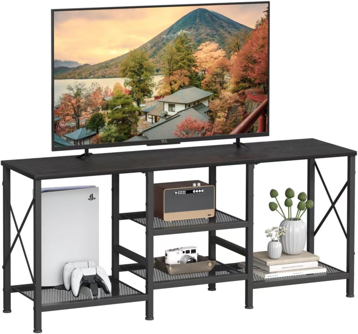 TV Stand for 55 Inch TV, Entertainment Center with 3-Tier Open Shelves ...