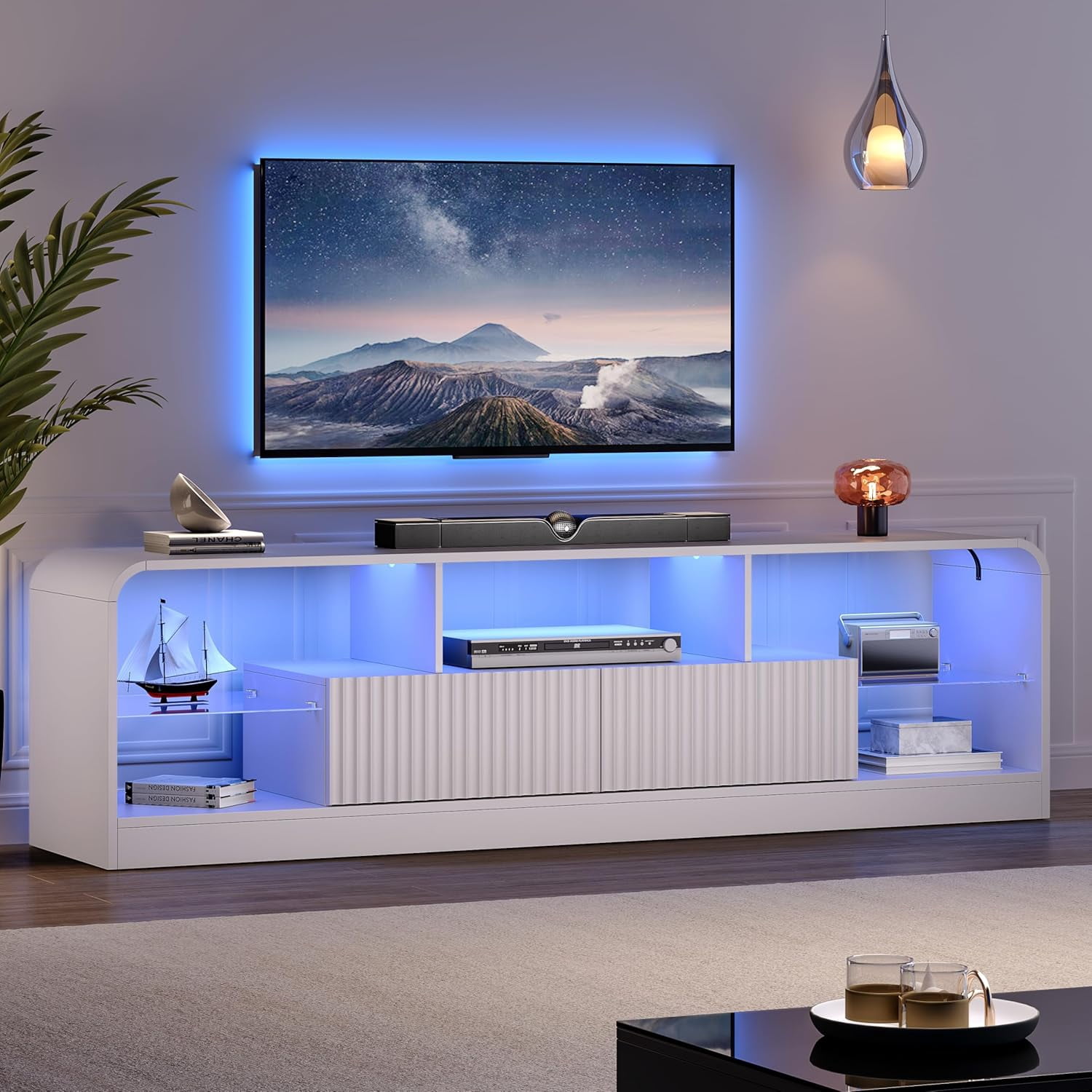 TV Stand for 60/65/70 Inch TVs, Modern Curved TV Console with LED ...