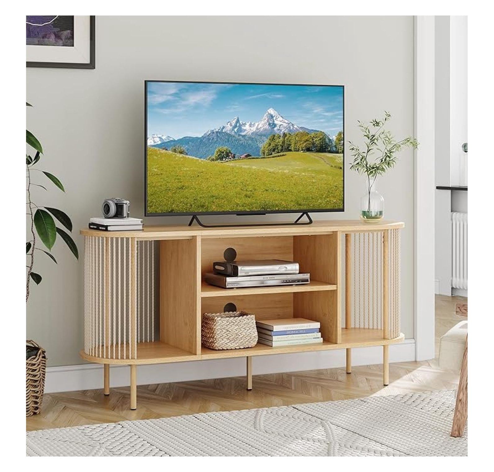 TV Stand for 60 Inch TV, Boho Media Console, Modern Entertainment ...