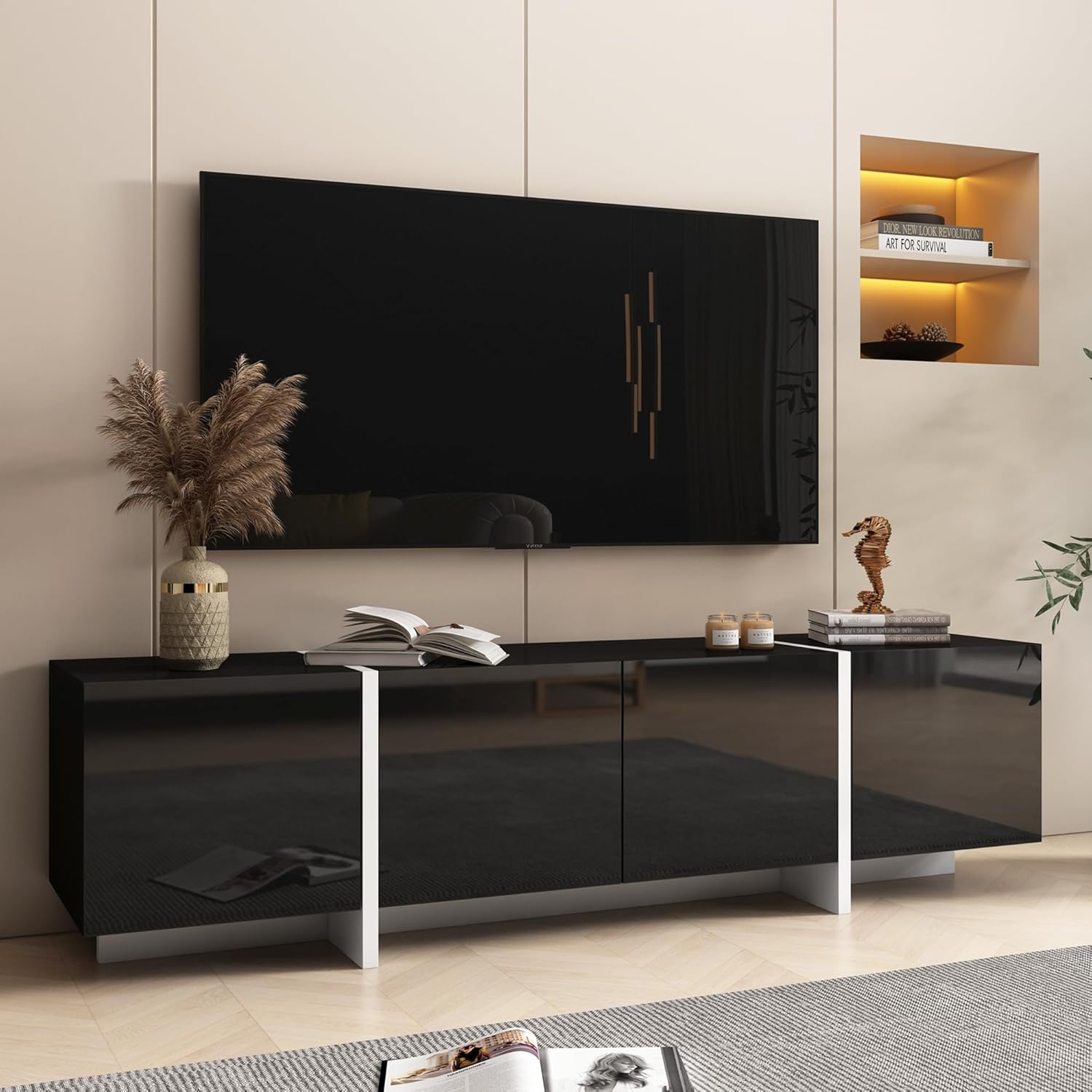 TV Stand for 65 75 Inch TV - Entertainment Center with Storage, Modern ...