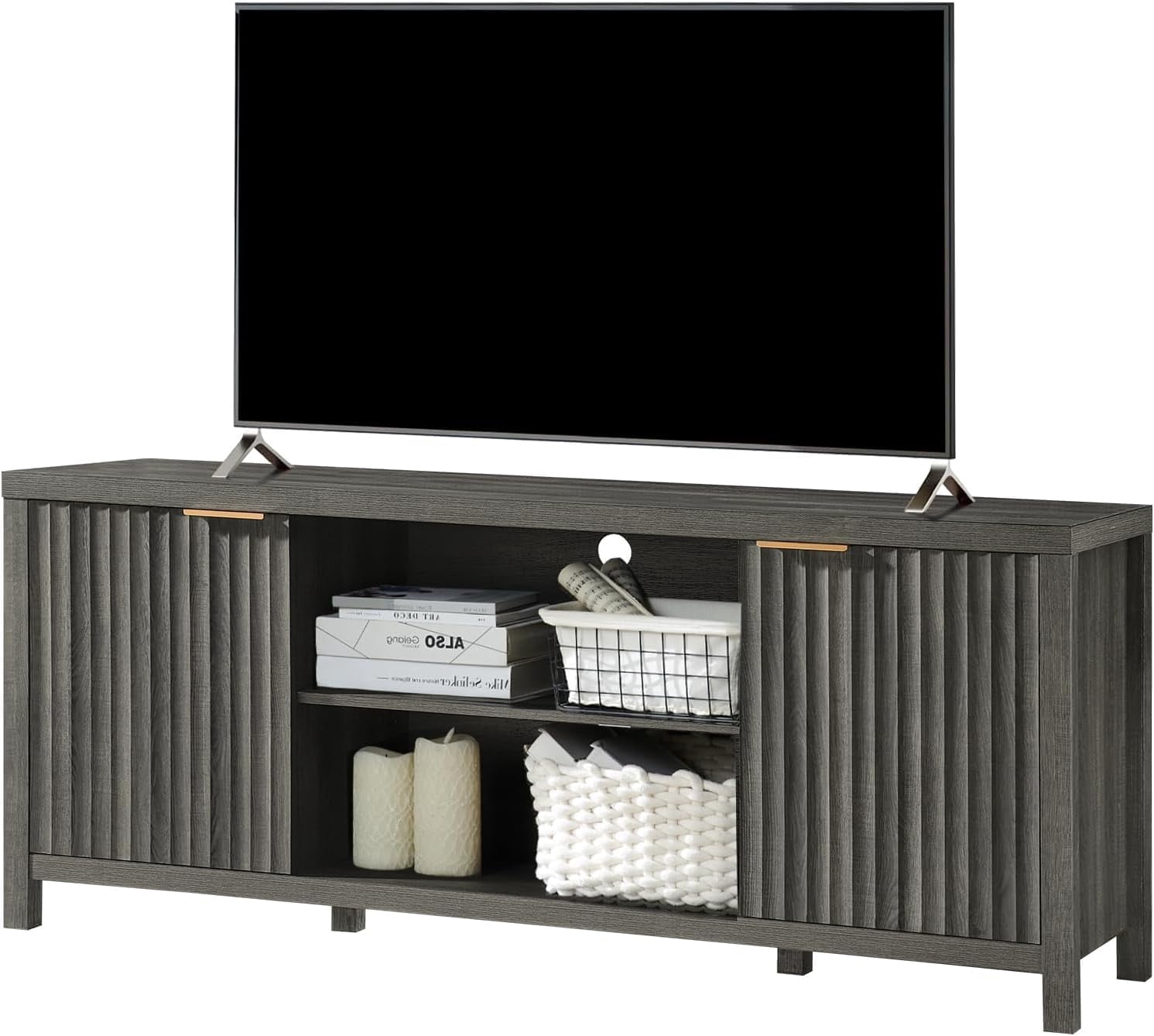 TV Stand for 65 Inch TV, 2 Cabinets & Open Shelves, Media TV Console ...