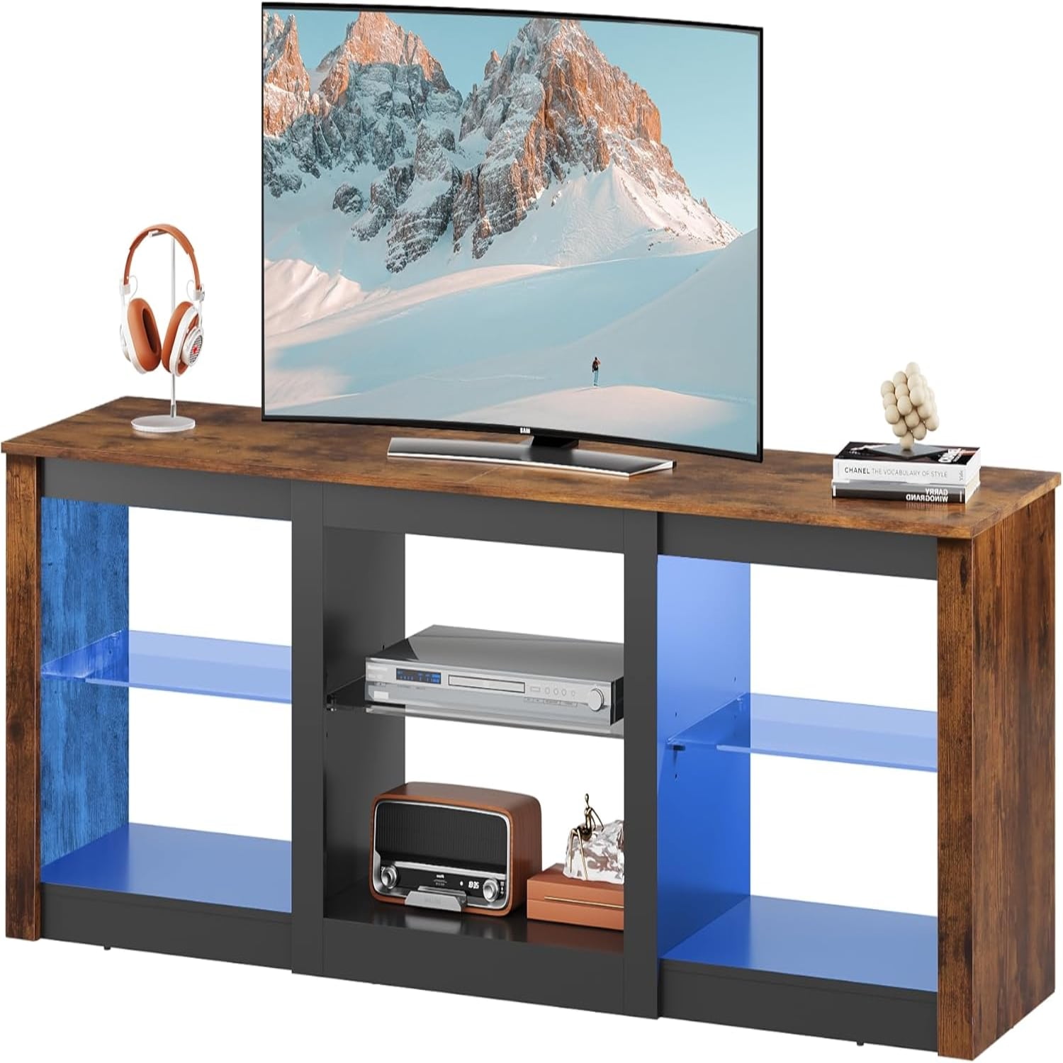TV Stand for 65 Inch TV Entertainment Center with Adjustable Glass ...