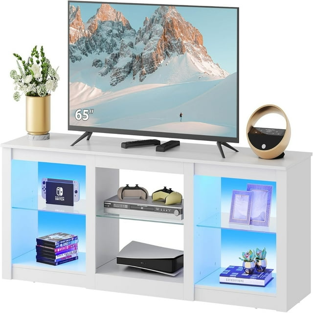 TV Stand for 65 Inch TV Entertainment Center with Adjustable Glass ...