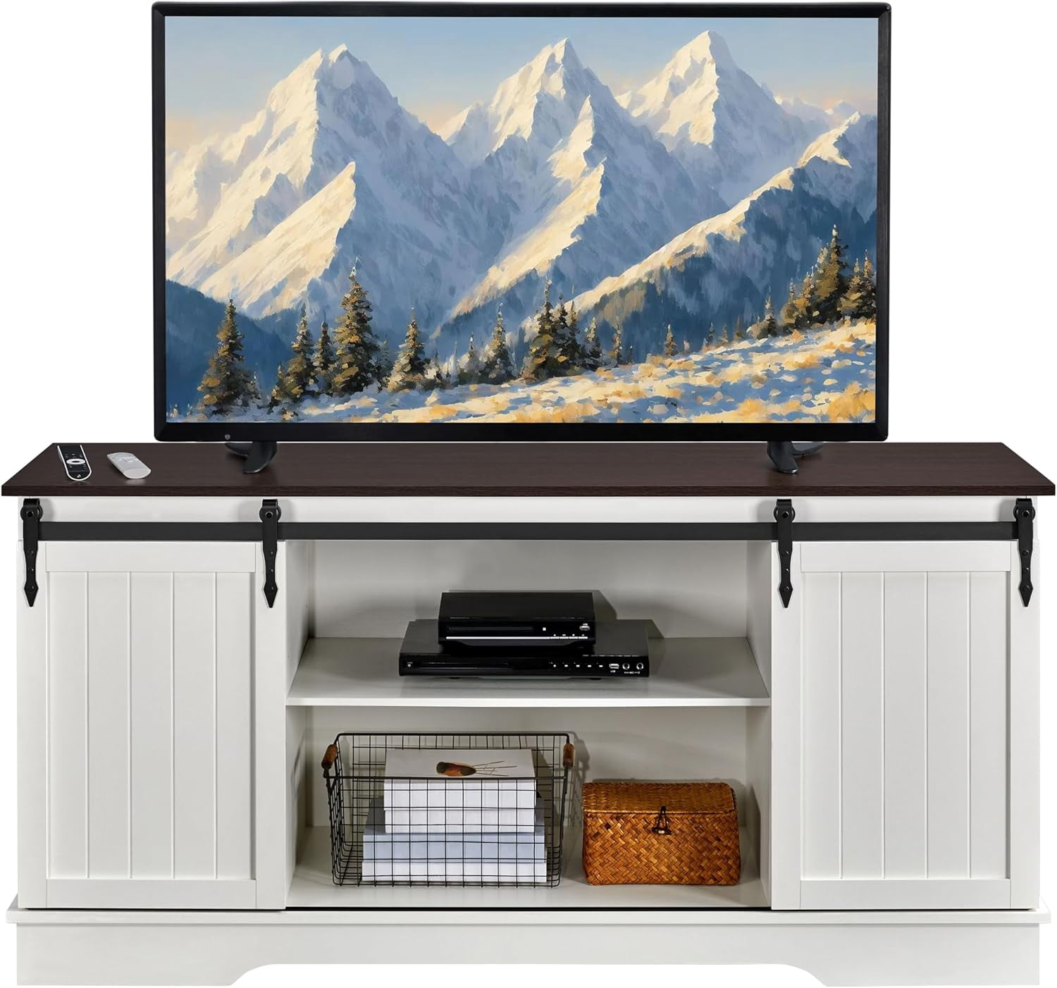 TV Stand for 65 Inch TV, Farmhouse Entertainment Center with Sliding ...
