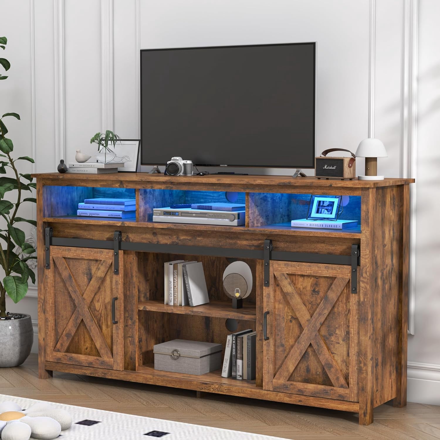 TV Stand for 65 Inch TV with Power Outlet, Entertainment Center with ...