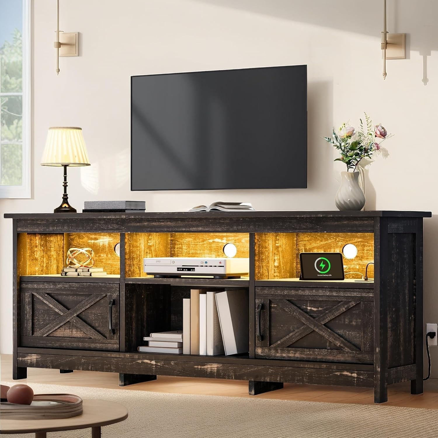 TV Stand for 65 Inch TVs, Entertainment Center with Storage Cabinets ...