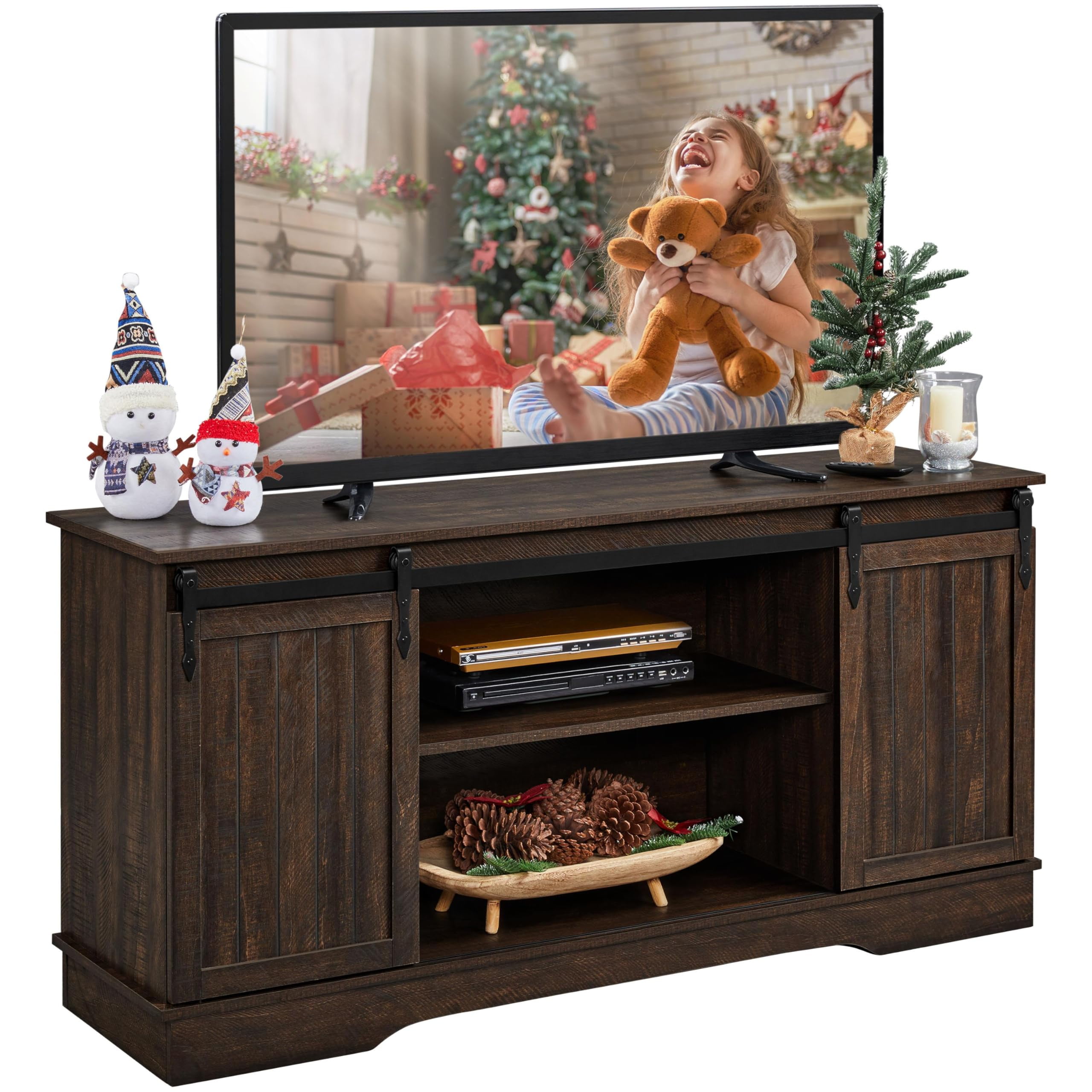 TV Stand for 65 Inch Television, Farmhouse Media Console with Grooved ...