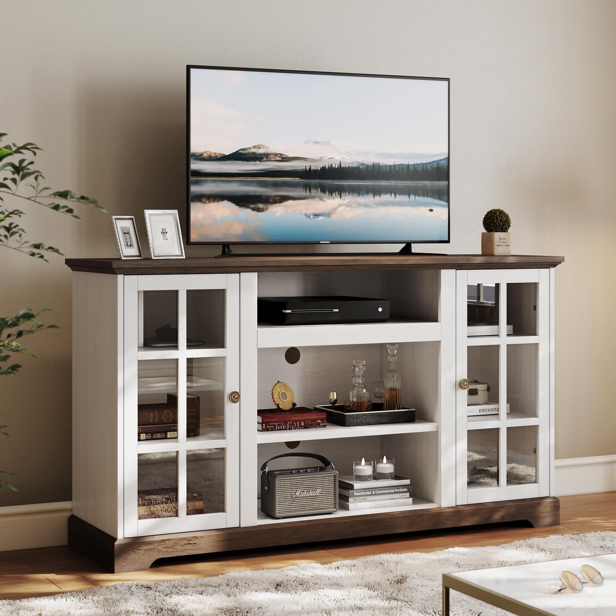 TV Stand for 65 inch TV, Modern Farmhouse Entertainment Center Console ...
