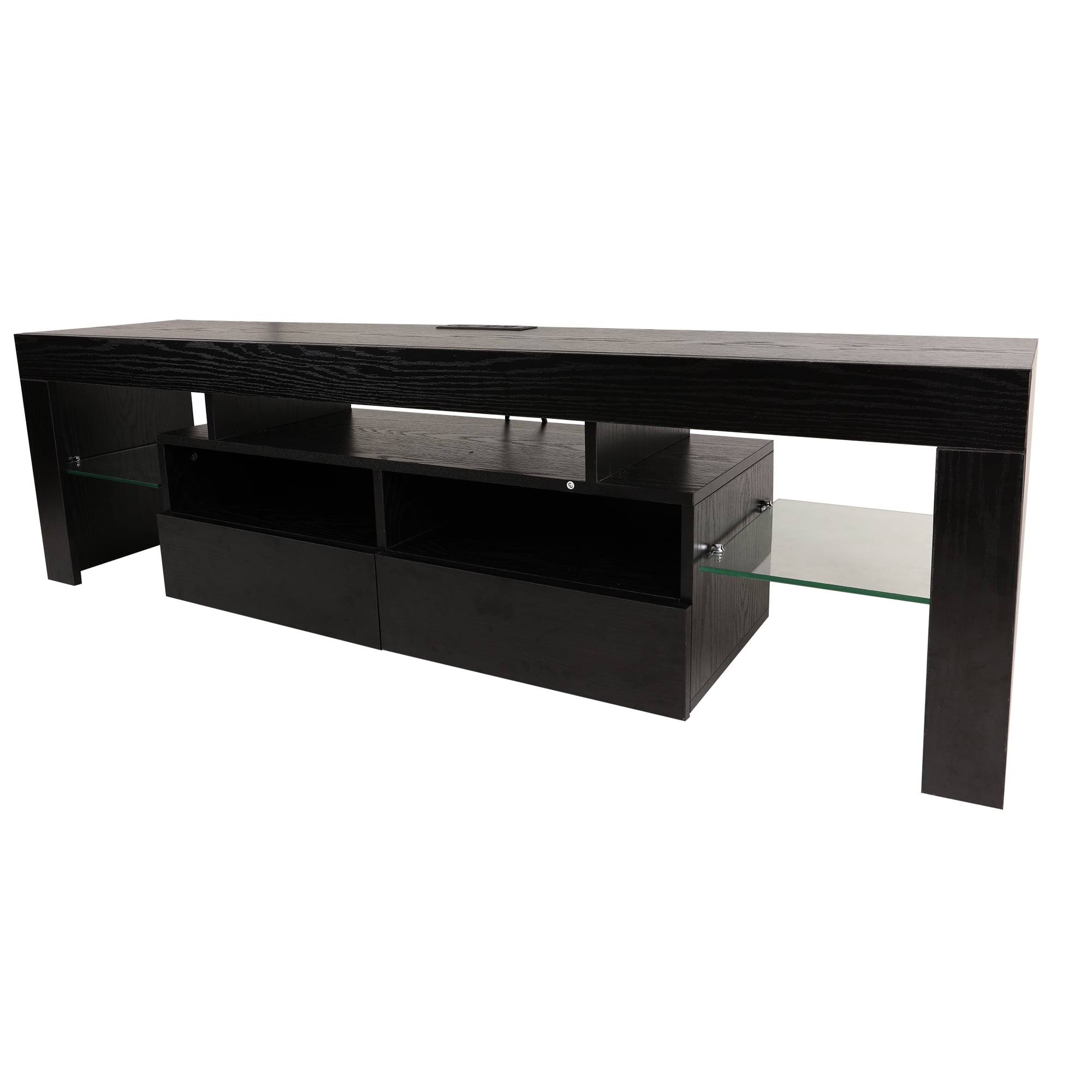 Modern High Glossy 70 Inch TV Stand with LED Lights, Storage Drawers ...