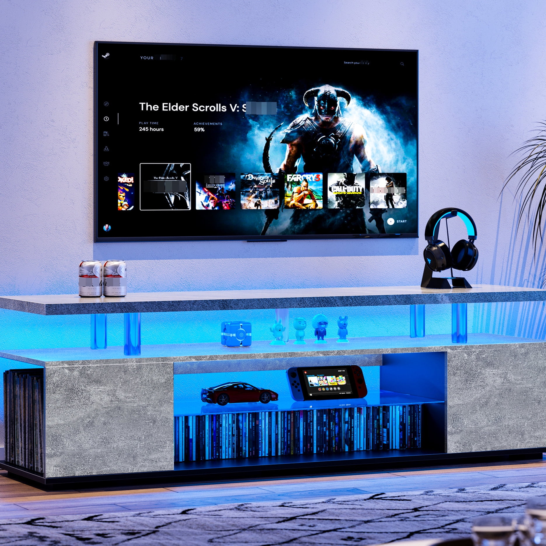 TV Stand for 70 Inch TV | Tech - Savvy Gaming Center in Living Space ...