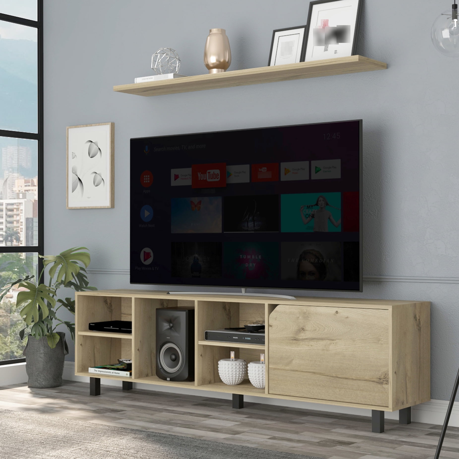 TV Stand for 70" TVs | Ample Storage with 5 Open Shelves and Concealed ...