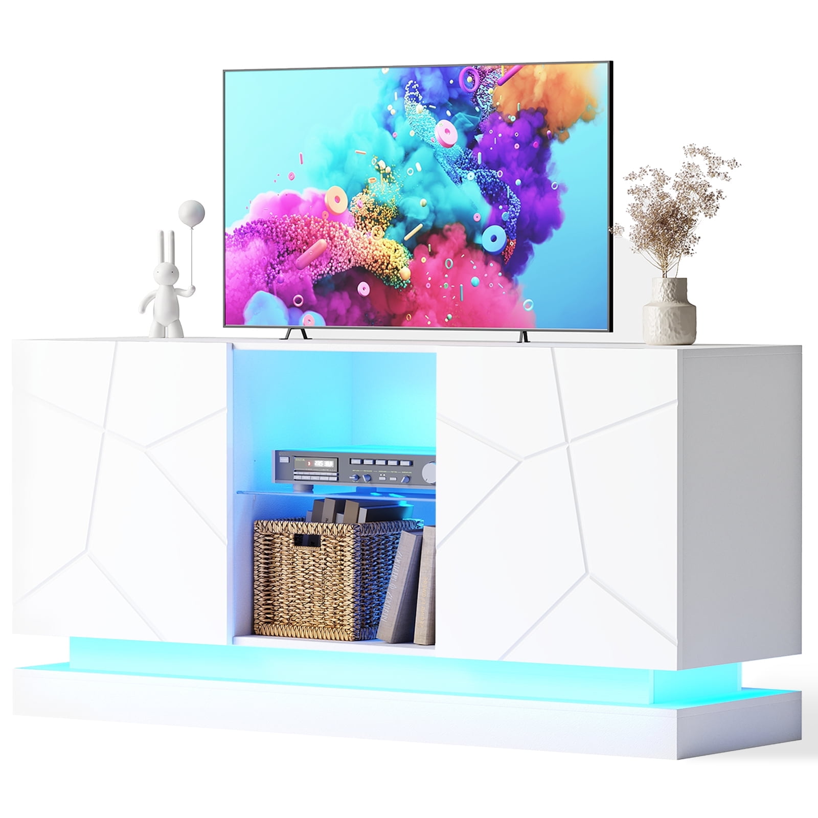 TV Stand for 75 Inch TV Console Entertainment Center with Cabinet and ...