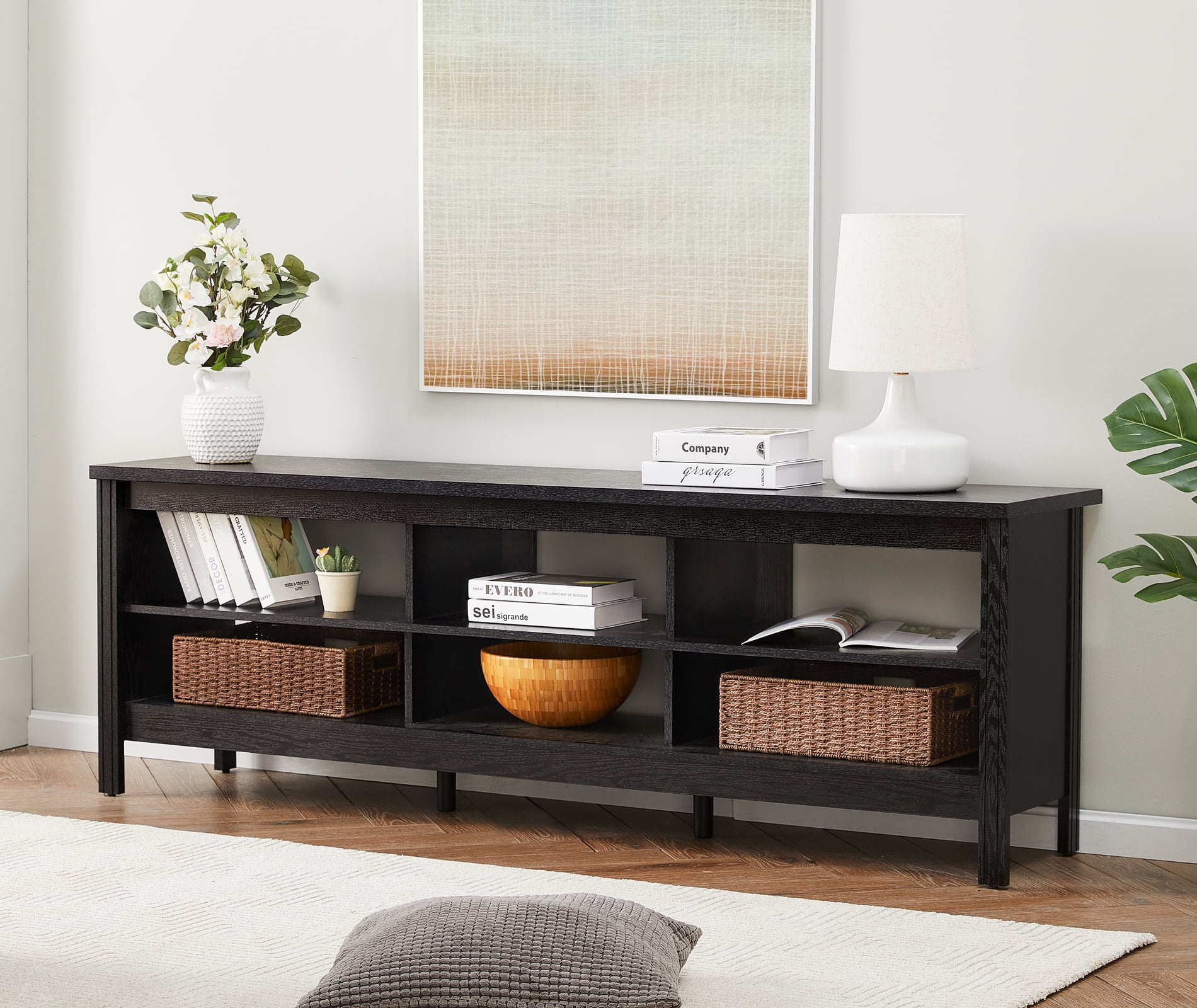 TV Stand for 75 Inch TV Entertainment Center Wood Television Table with ...