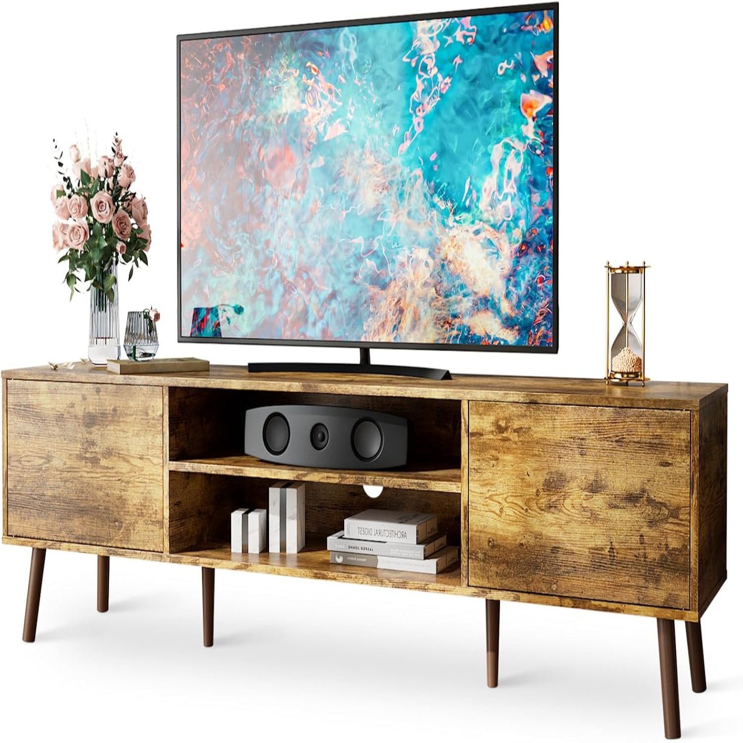 TV Stand for 75 Inch TV Entertainment Center with Storage 2 Cabinet ...