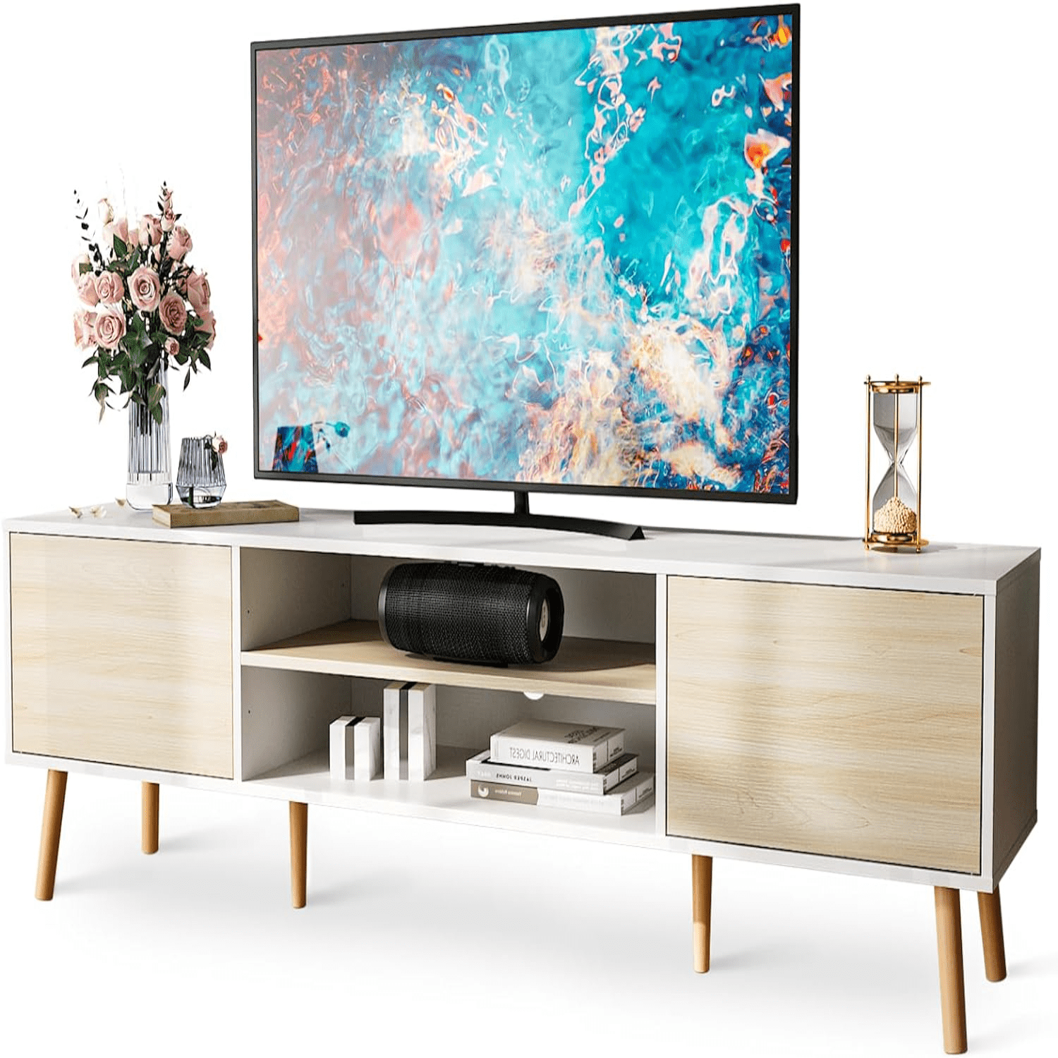 TV Stand for 75 Inch TV Entertainment Center with Storage 2 Cabinet ...