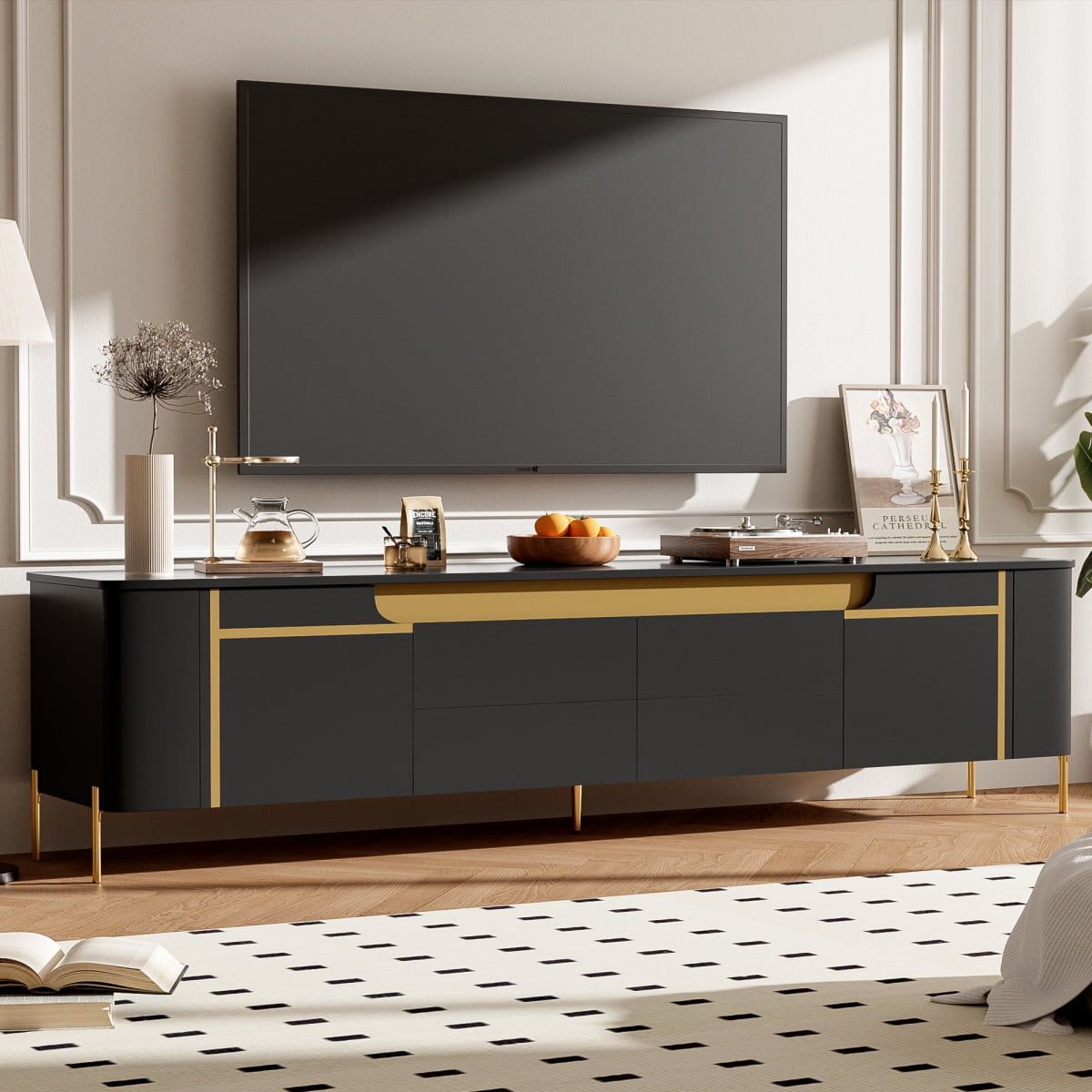 TV Stand for 80 Inch TV, Entertainment Center with 2 Spacious Cabinets ...