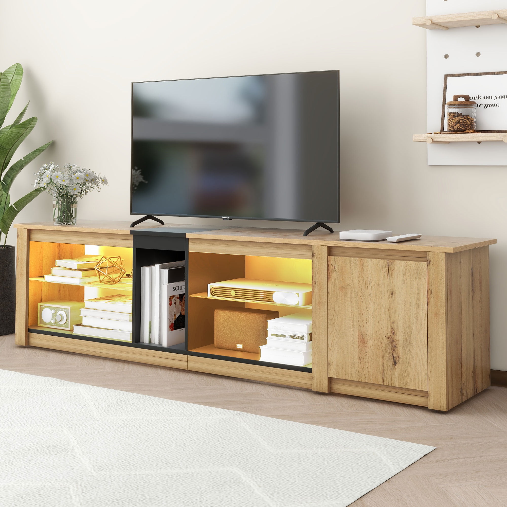 TV Stand for 80 inch TVs, Media Console with LED Lights, Modern TV ...