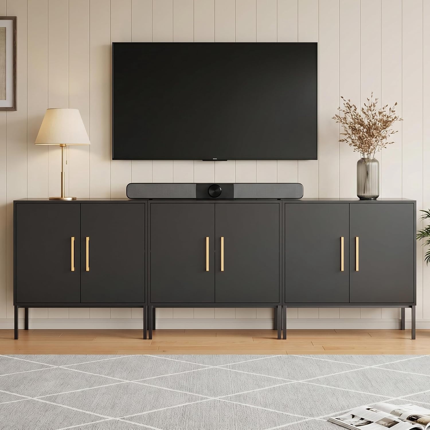 TV Stand for 85 Inch TV, Black, 3PCS | Entertainment Center with ...