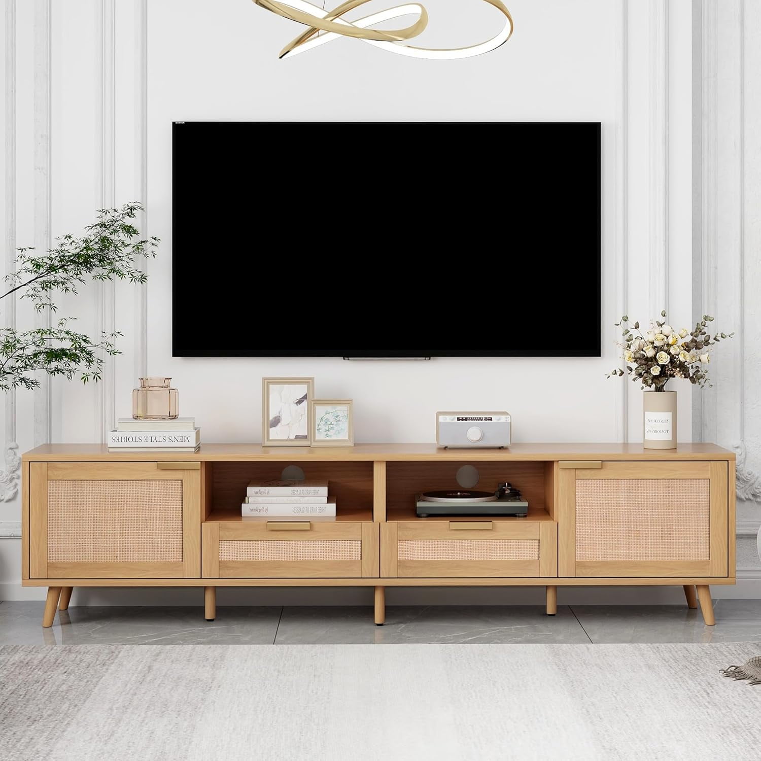 TV Stand for 85 Inch TV, Wood Frame Entertainment Center, with Open ...