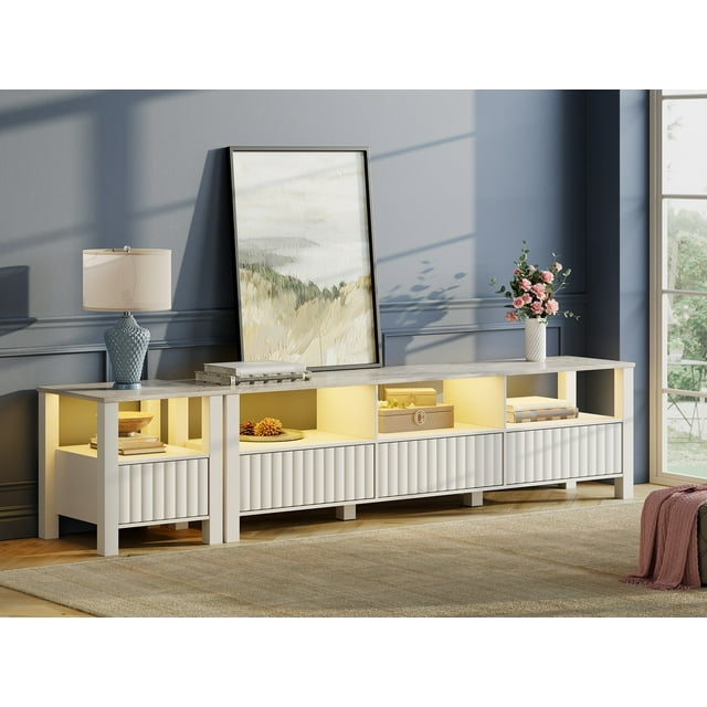 TV Stand for 90 inch TV Entertainment Center Wood TV Console Table for ...