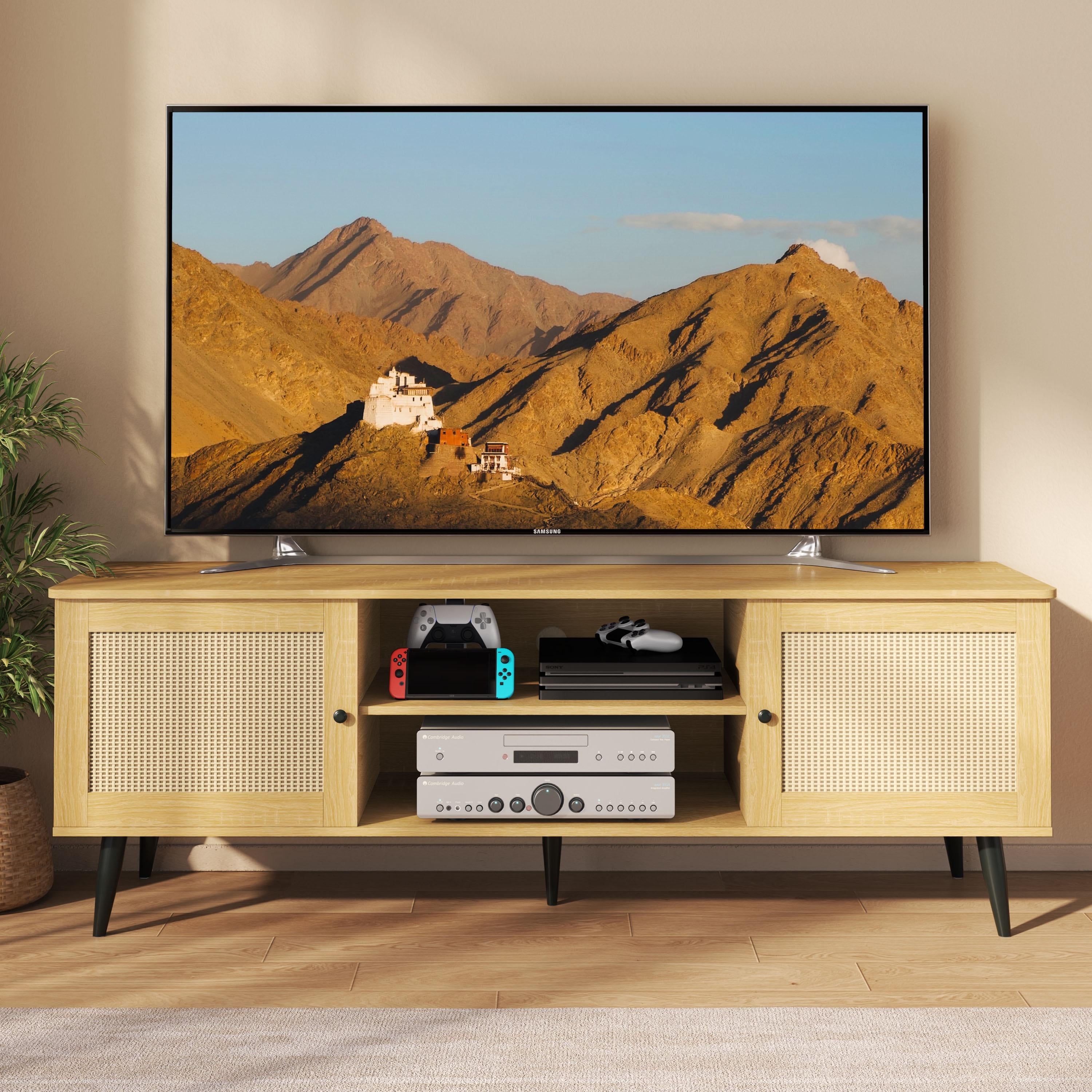 TV Stand for Living Room Clearance, Lofka Rattan Entertainment Center ...