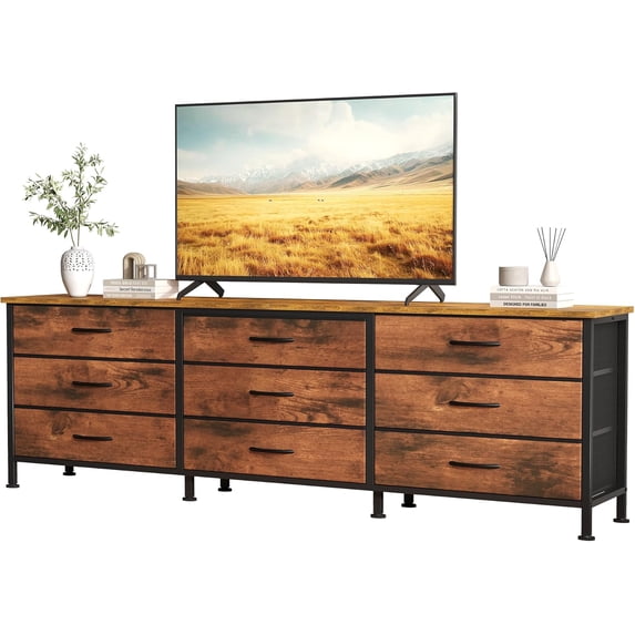 TV Stand for Living Room with 9 Fabric Drawers, Long Entertainment ...