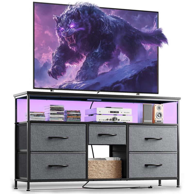 TV Stand for Living Room with Charge Station Fit 45" 50" TV, 7 Fabric ...