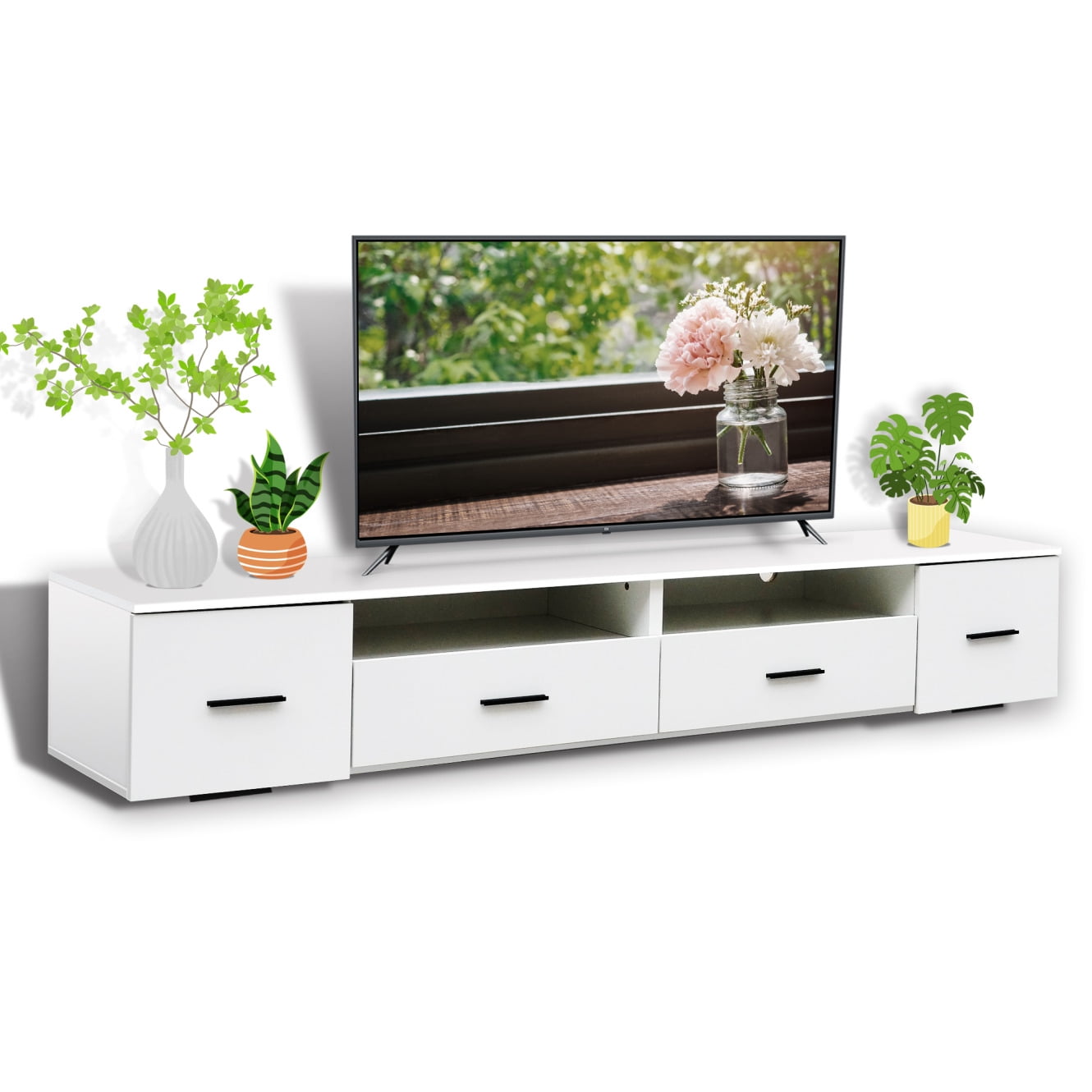 TV Stand for TV Up to 90 Inch,Modern Entertainment Center with 4 ...
