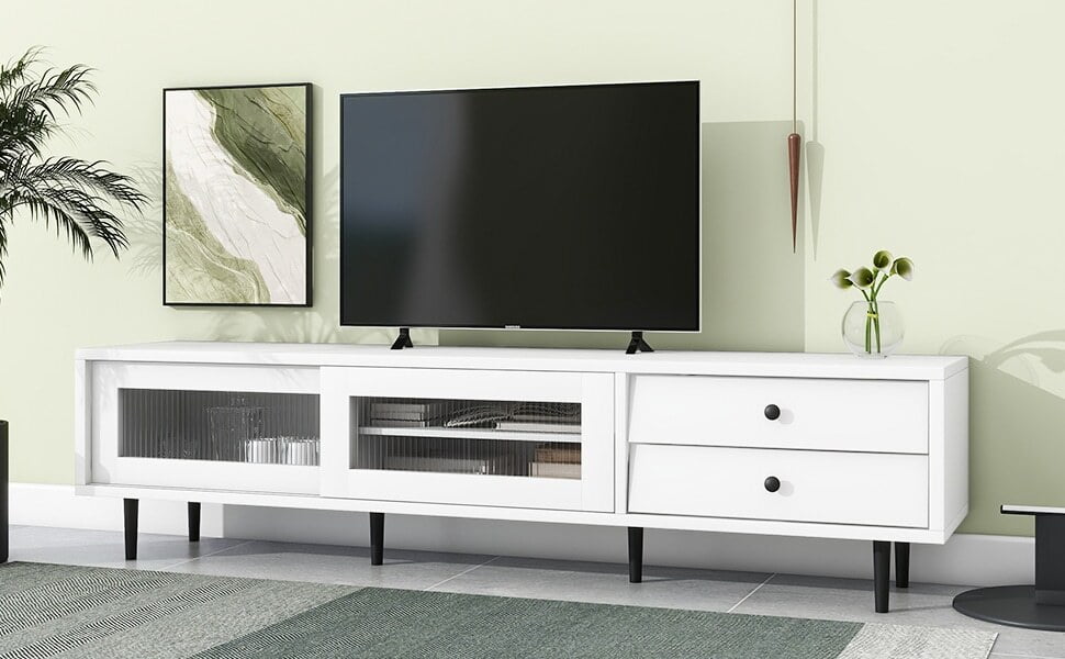 TV Stand for TVs Up to 75", Slanted Drawers Media Console with Sliding ...