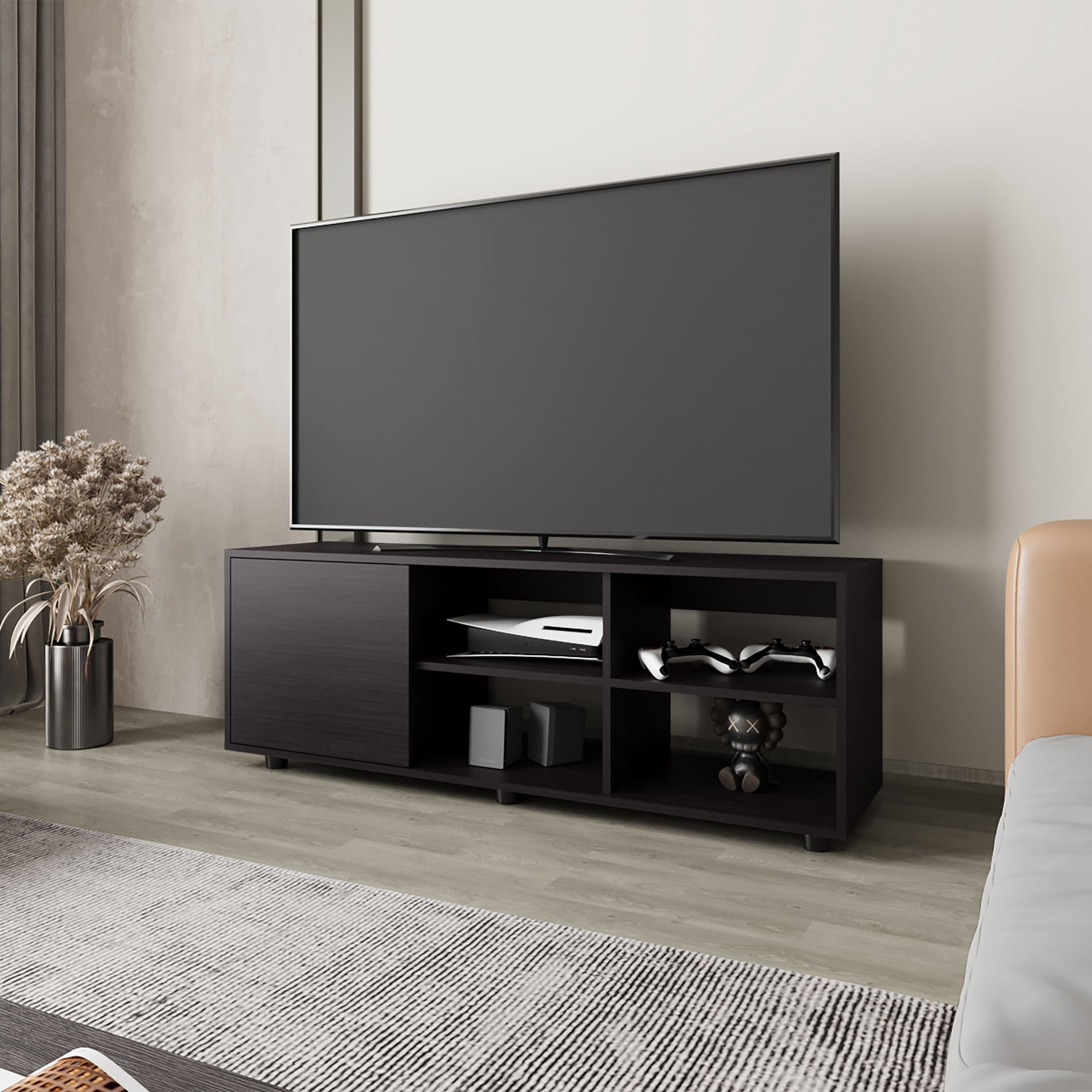 TV Stand for TVs up to 50 Inch, Entertainment Center with a Door and 4 ...