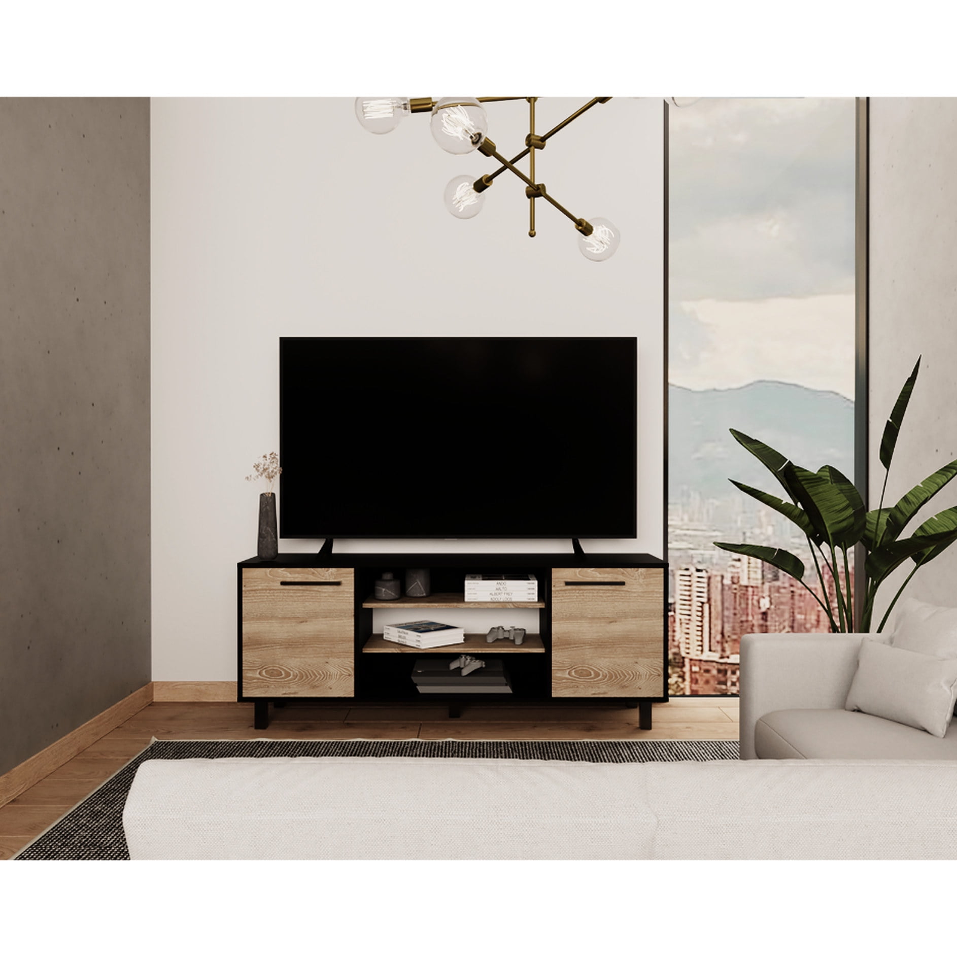 TV Stand for TVs up to 59 Inches | Two Cabinets with Interior Shelving | Particle Board Build ...