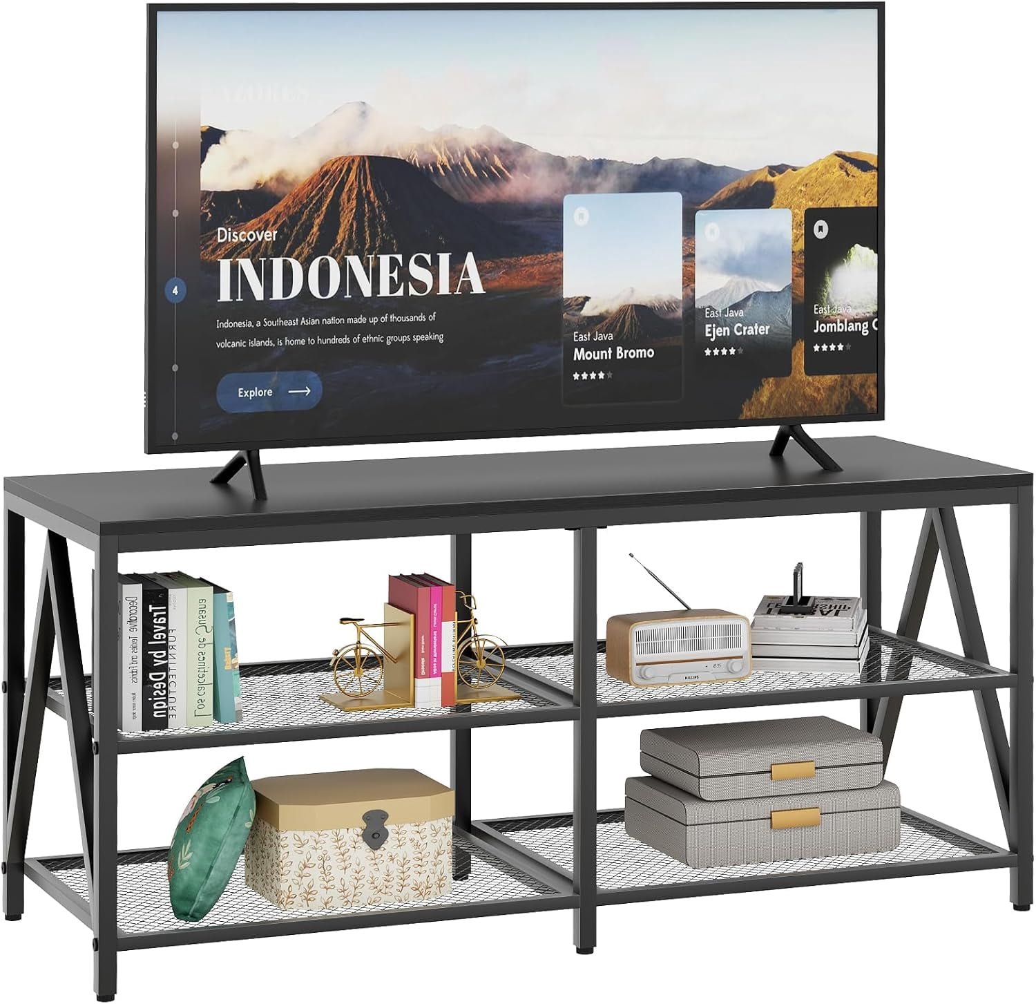 TV Stand for TVs up to 75 Inch, 70" Long Industrial TV Console Table ...