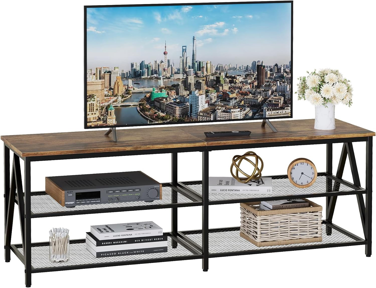 TV Stand for TVs up to 75 Inch, 70" Long Industrial TV Console Table ...