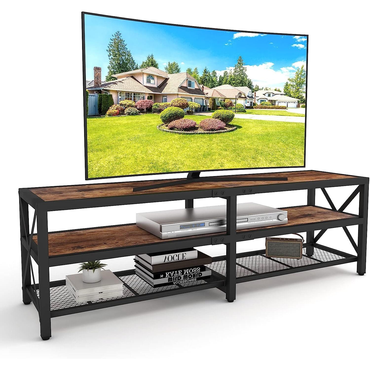 TV Stand for TVs up to 75 Inches, Entertainment Center with 3 Tier Open ...