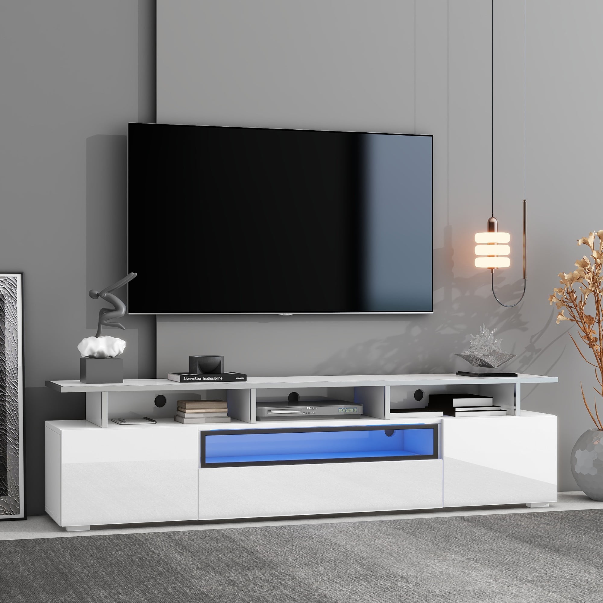 TV Stand for TVs up to 80", Open Entertainment Center with Acrylic ...