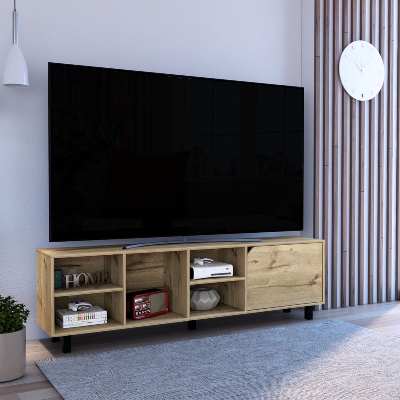 TV Stand for Up to 70" TVs, Four Open Storage Areas, Five Legs, Light ...