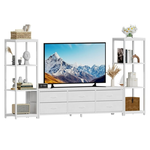 TV Stand for Up to 75-Inch TVs, 6-Drawer Entertainment Center with ...