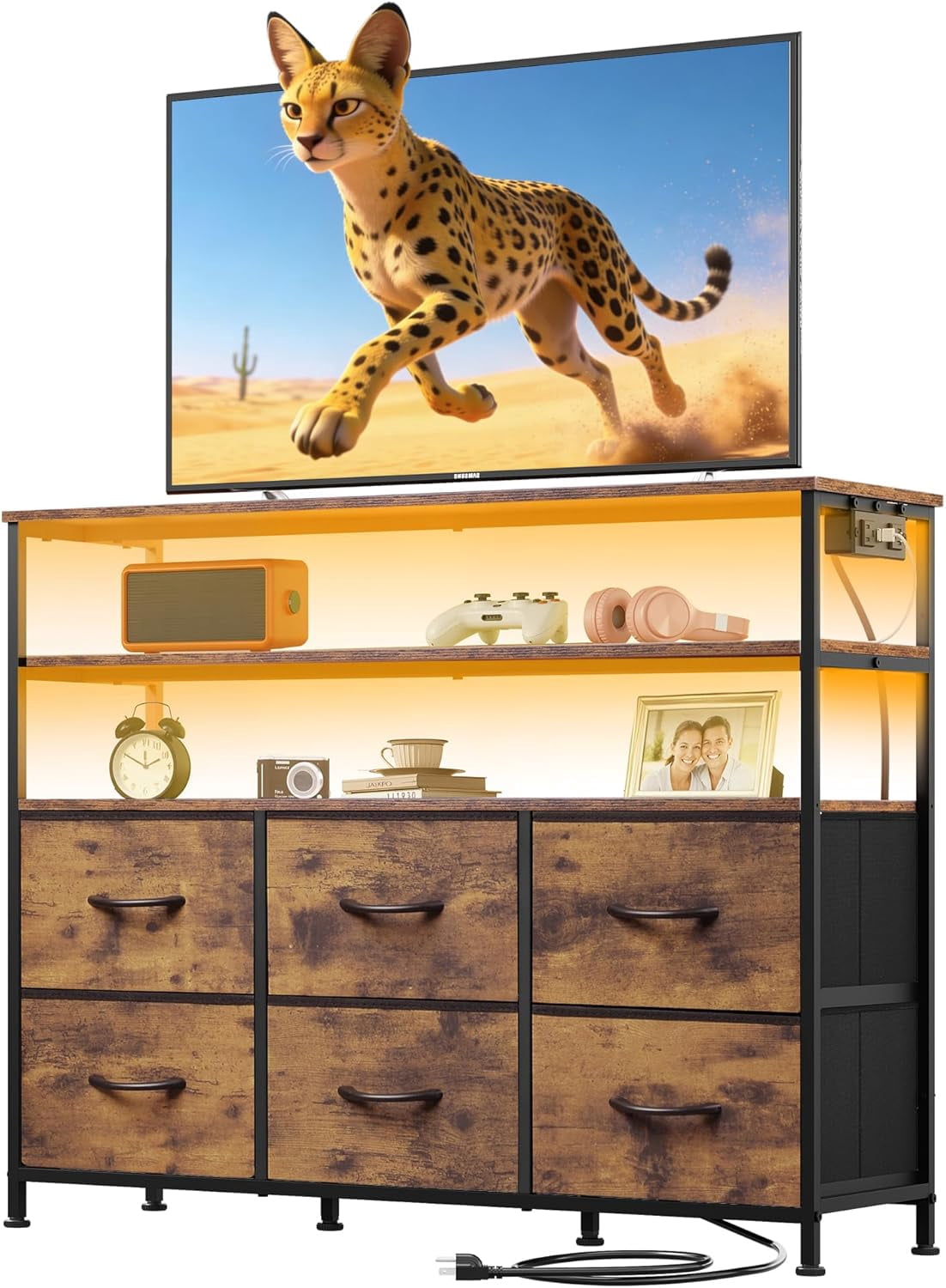 TV Stand for up to 45" TV, Entertainment Center with LED Lights ...