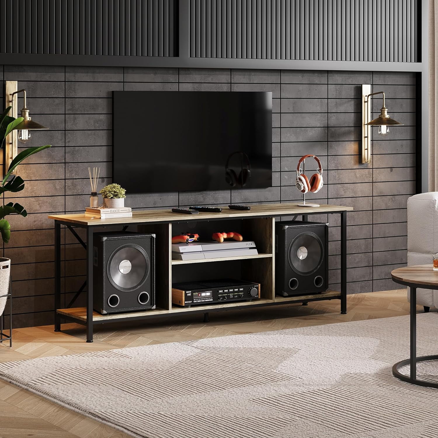 TV Stand up to 65 Inch TV, 55" Entertainment Center, Industrial TV ...