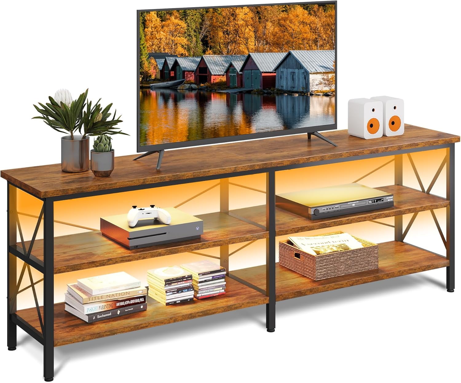 TV Stand up to 70 Inch TV, 63" Entertainment Center with LED, TV Media ...