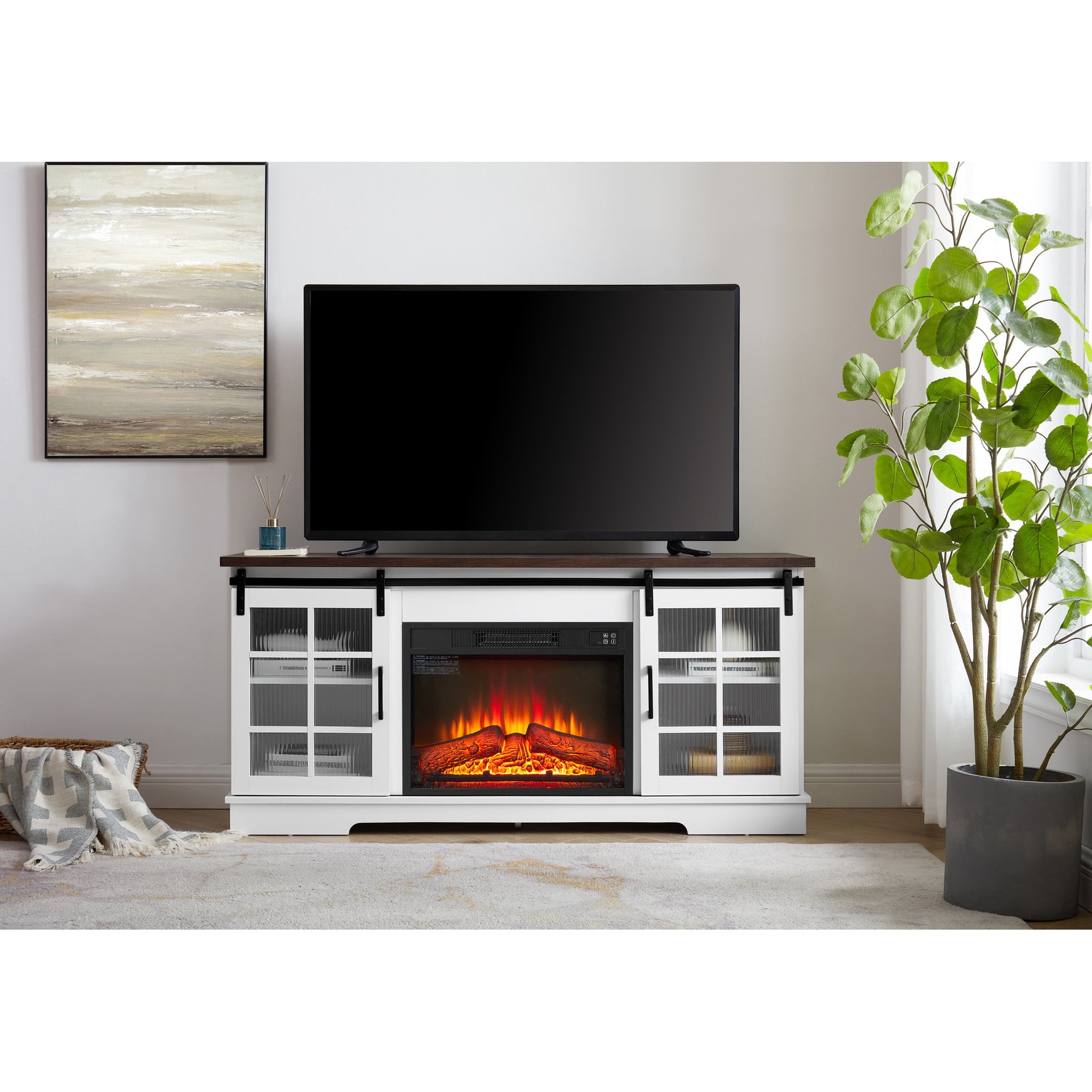 TV Stand with 2 Cable Management Cutouts - Tidy Setup for Equipment ...